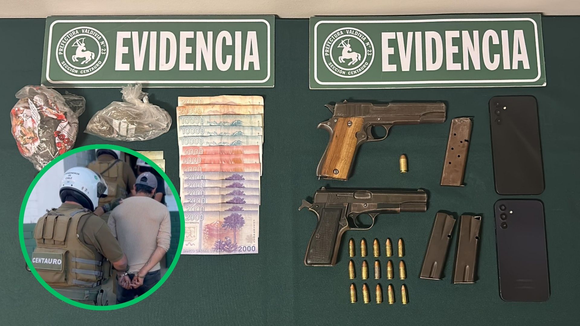 Persecución policial en Valdivia culmina con incautación de armas y drogas